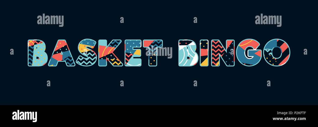 The words BASKET BINGO concept written in colorful abstract typography ...