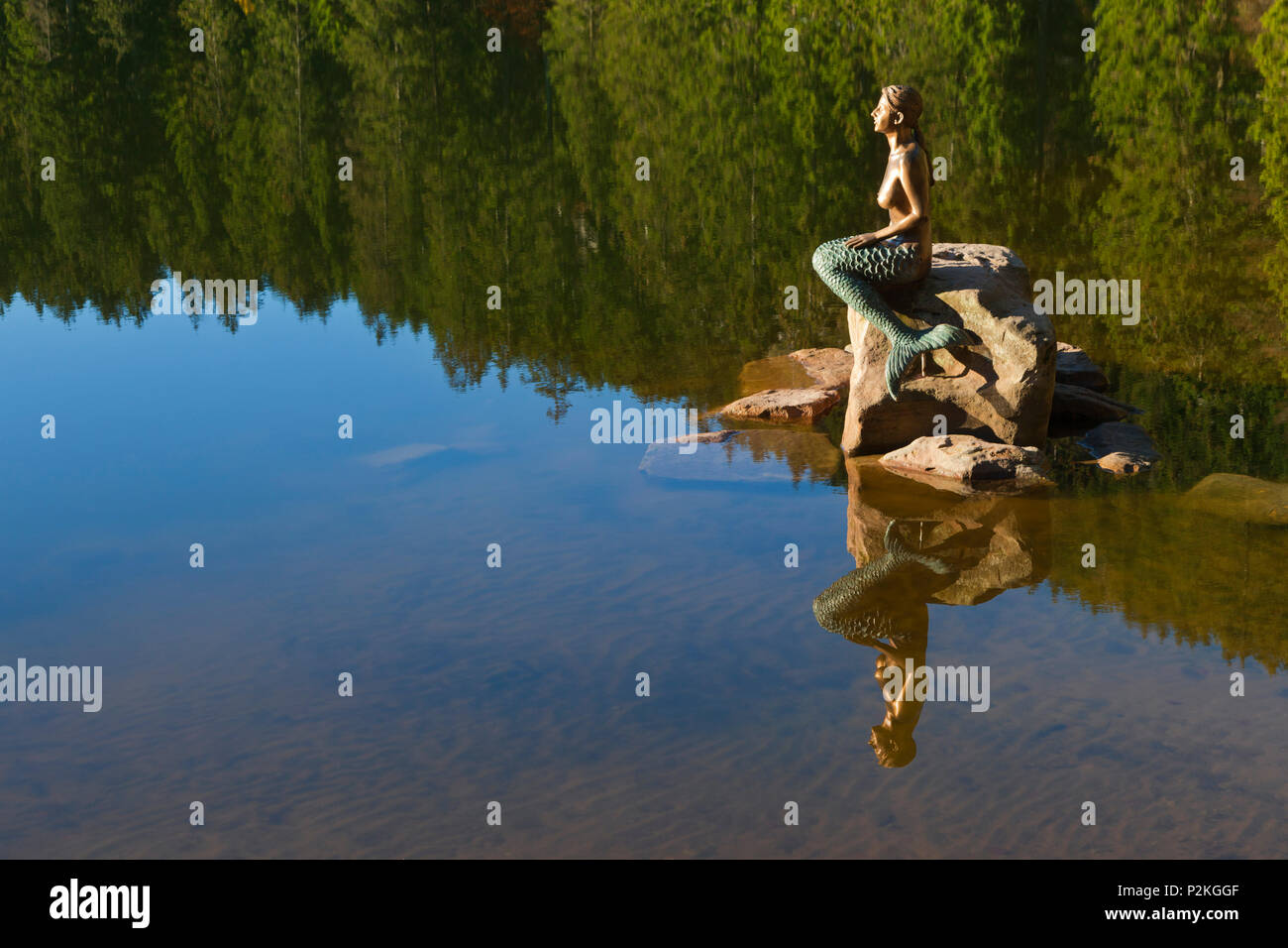 Mermaid sculpture at lake Mummelsee, Black Forest, Baden-Wuerttemberg ...