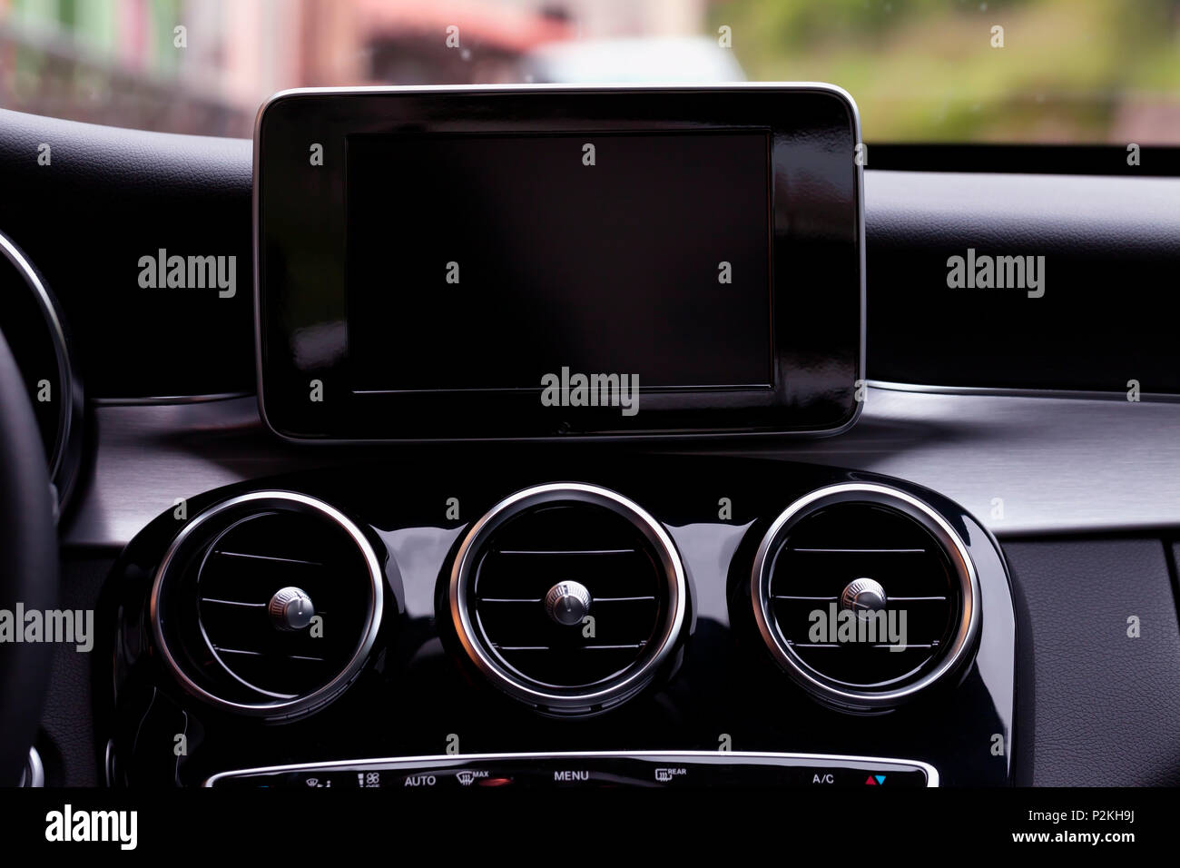 Dashboard with GPS navigation system of a modern black car Stock Photo ...