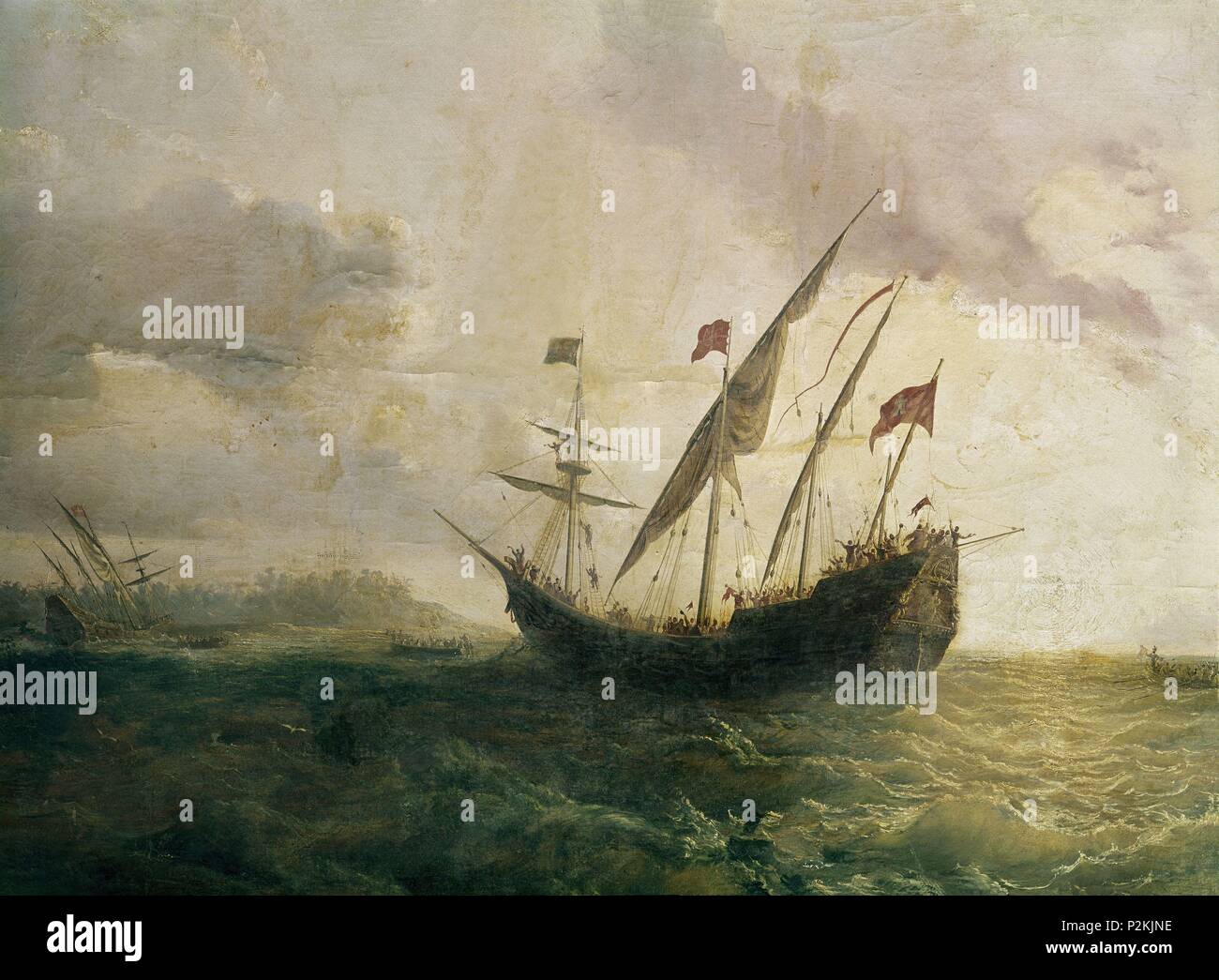 DESCUBRIMIENTO DE AMERICA - DETALLE DE UNA DE LAS CARABELAS - SIGLO XIX ...
