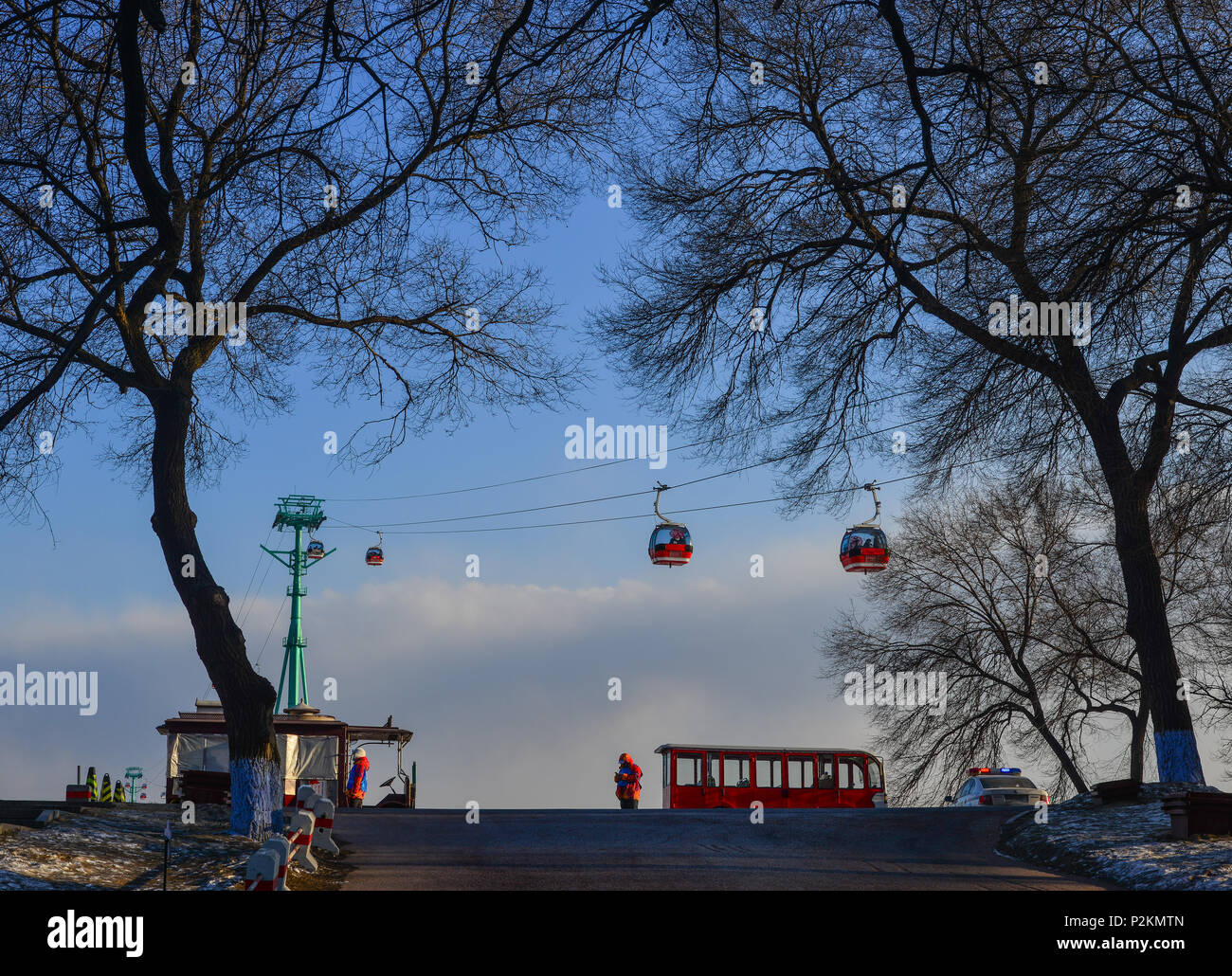Harbin, China - Feb 22, 2018. Cable car with tree park in Harbin, China ...