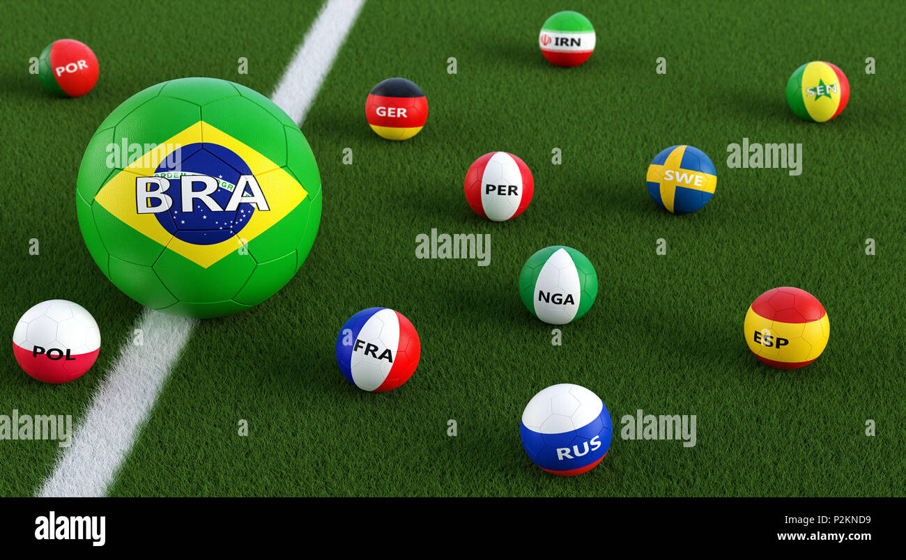 Big Soccer ball in Brazils national color surrounded by smaller soccer ...