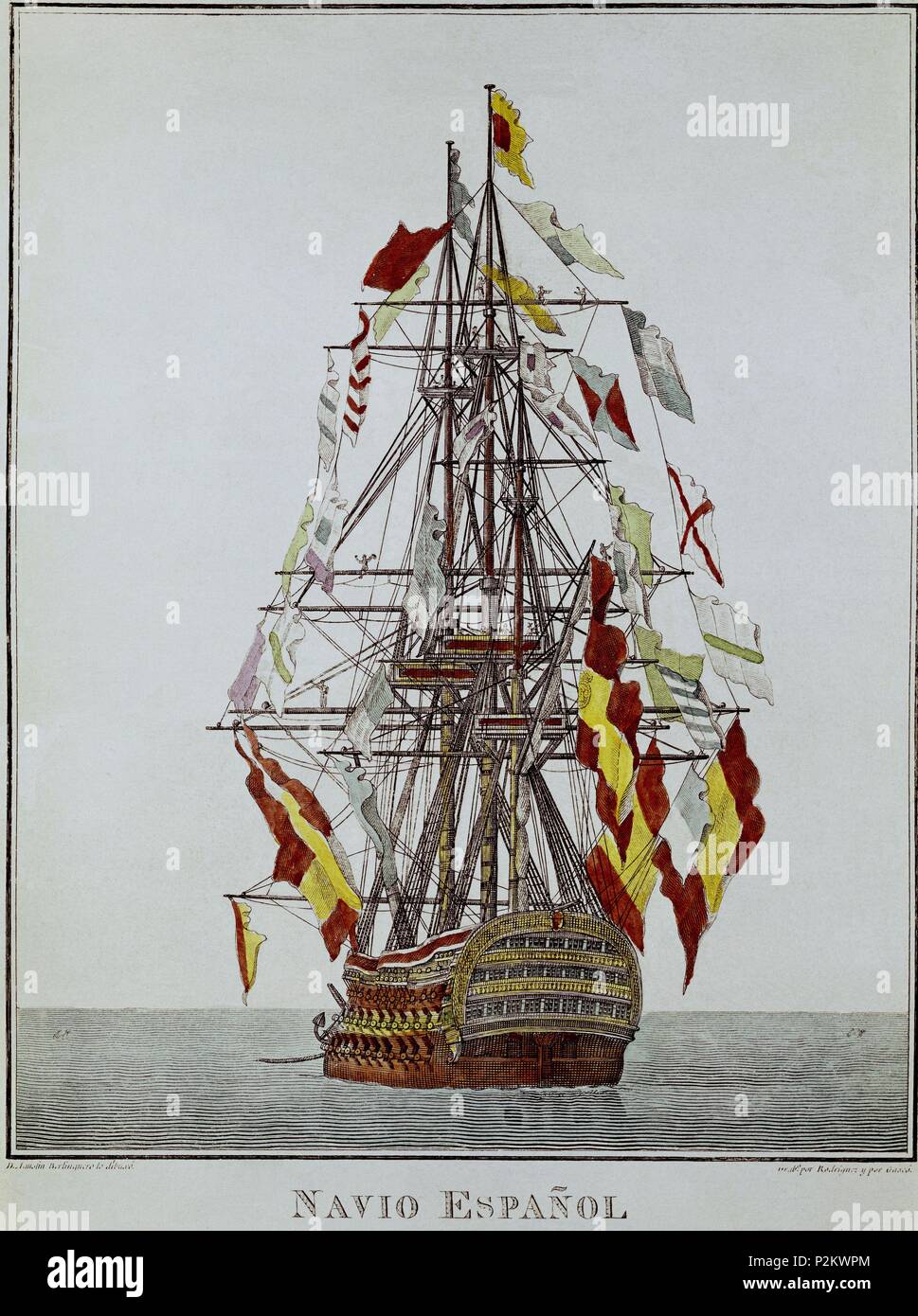 NAVIO ESPAÑOL DE PORTE DE 112 CAÑONES Y ENGALANADO -VISTO POR ALETA DE ...