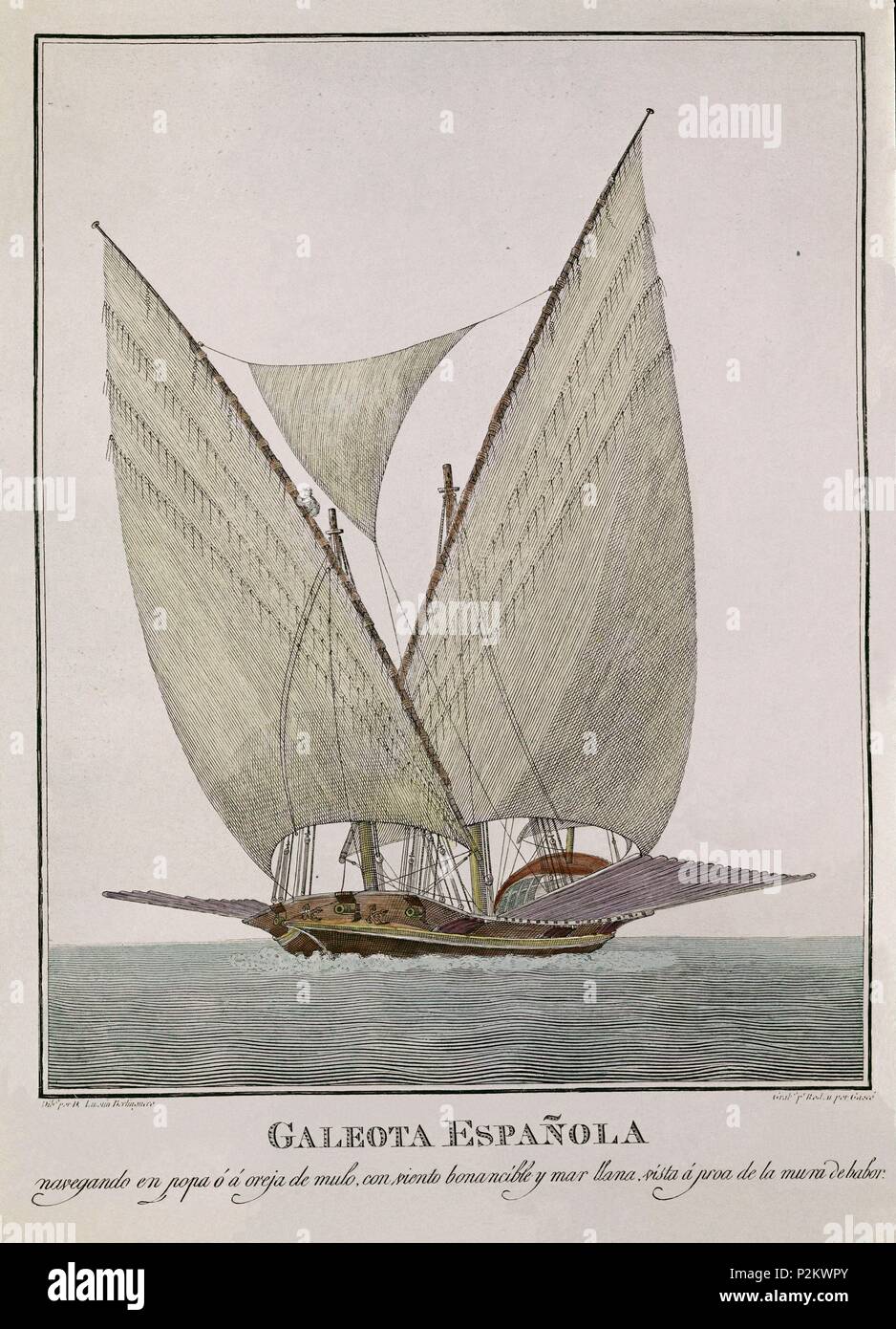 GALEOTA ESPAÑOLA NAVEGANDO EN POPA O A OREJA DE MULO CON VIENTO ...