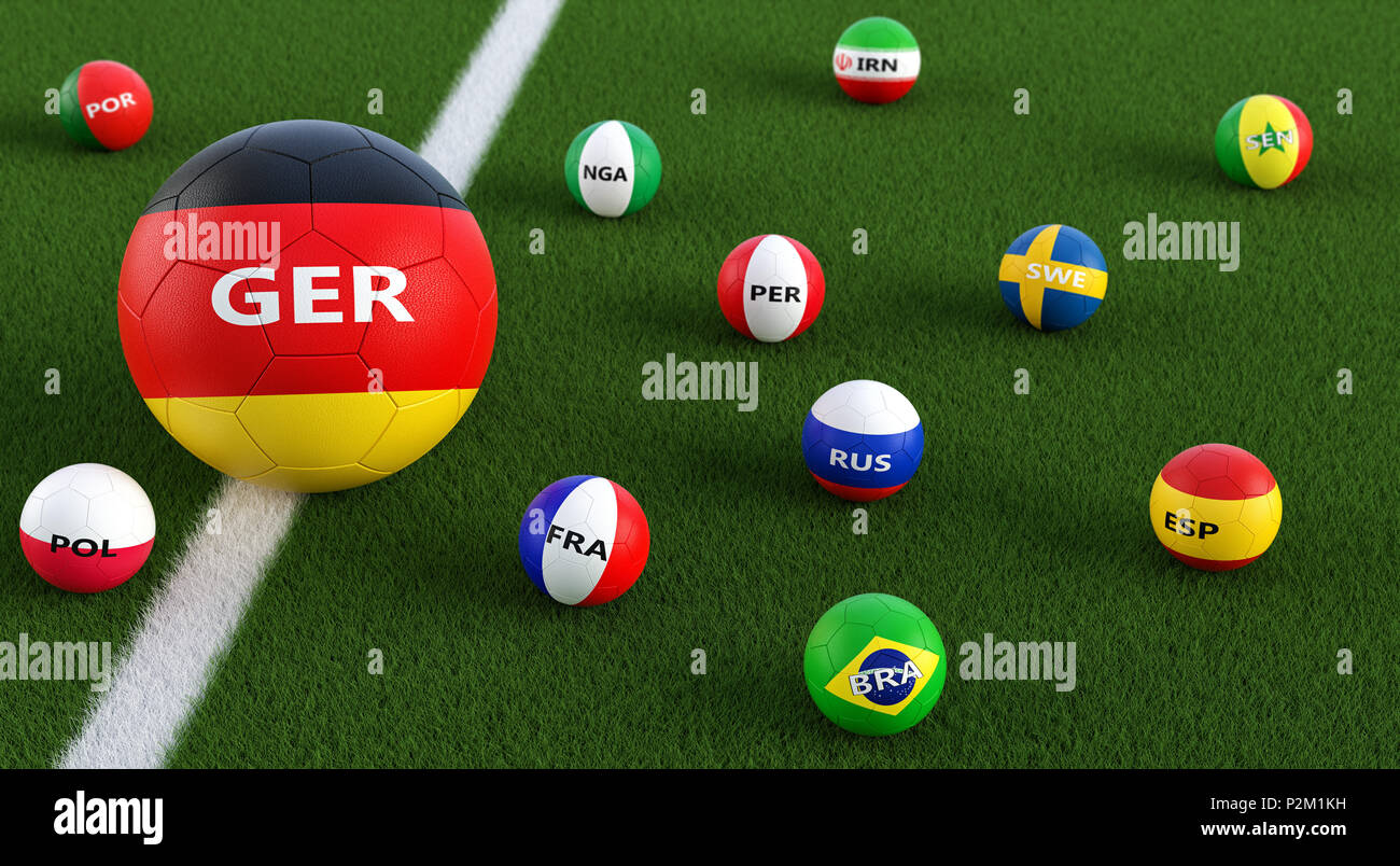 Big Soccer ball in Germany national colors surrounded by smaller soccer ...