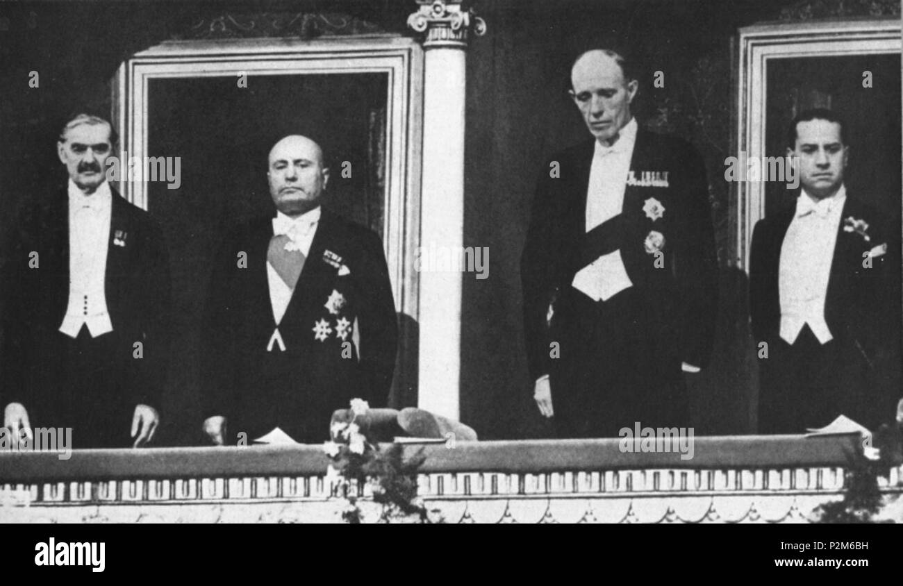 . English: Neville Chamberlain, Benito Mussolini, Lord Halifax, and ...