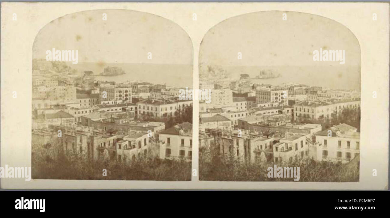 . Italiano: Napoli, panorama del quartiere Chiaia. Stereofotografia. Autore sconosciuto. 1850 ...