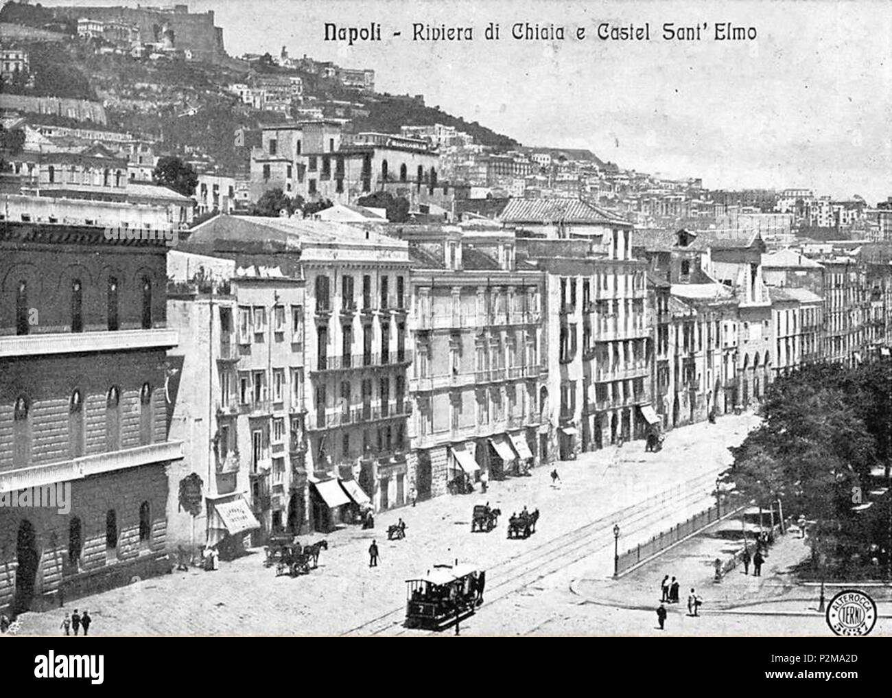 . Italiano: 'Napoli - Riviera di Chiaia e Castel Sant'Elmo'. Cartolina ...