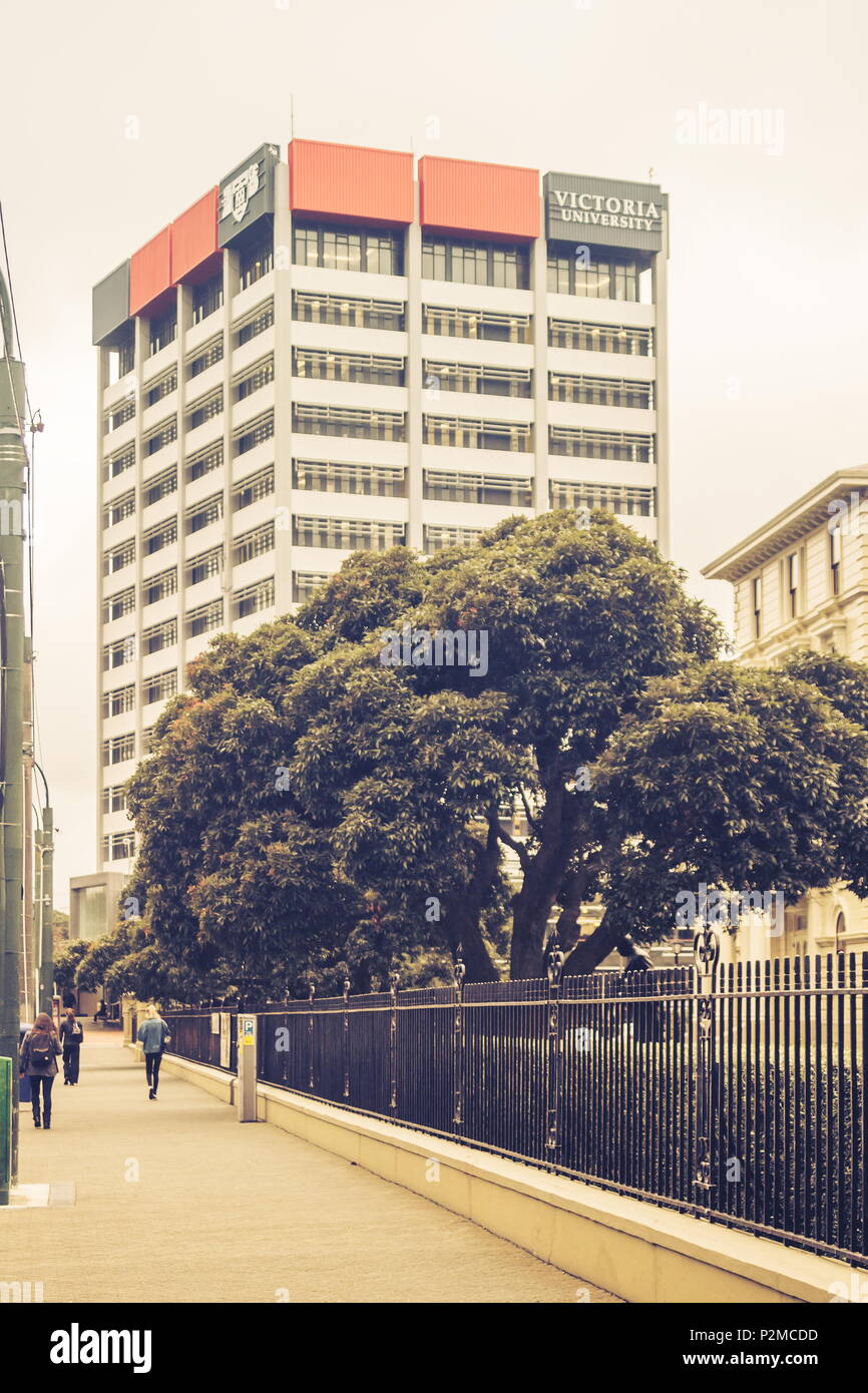 Wellington, New Zealand - 18 July 2016: Students making their way ...