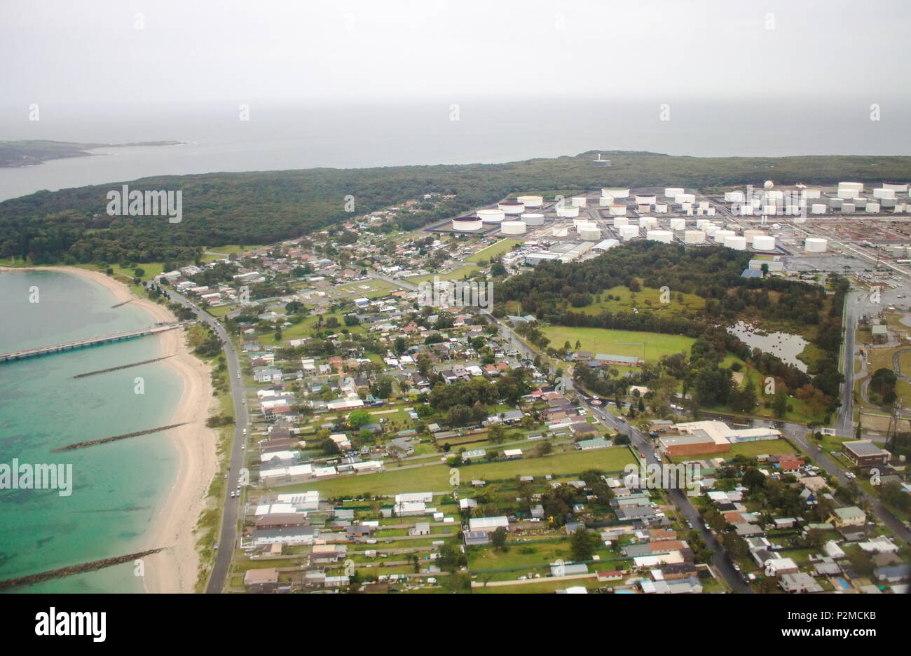 Aerial view of Kurnell in Sydney, Australia, taken from an airplane ...