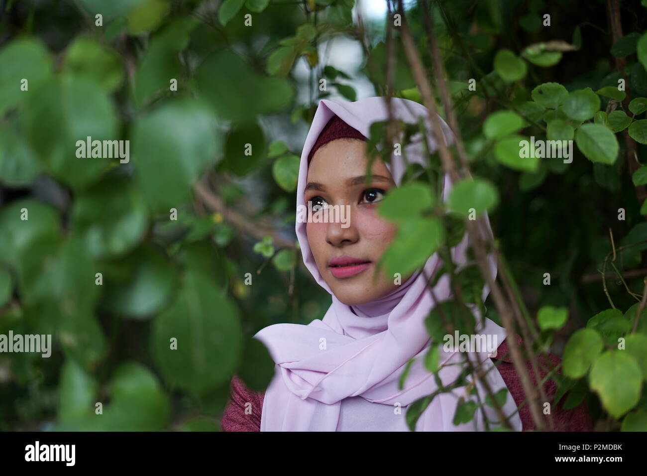 Portrait of the beautiful muslim girl with Nature Background Stock ...