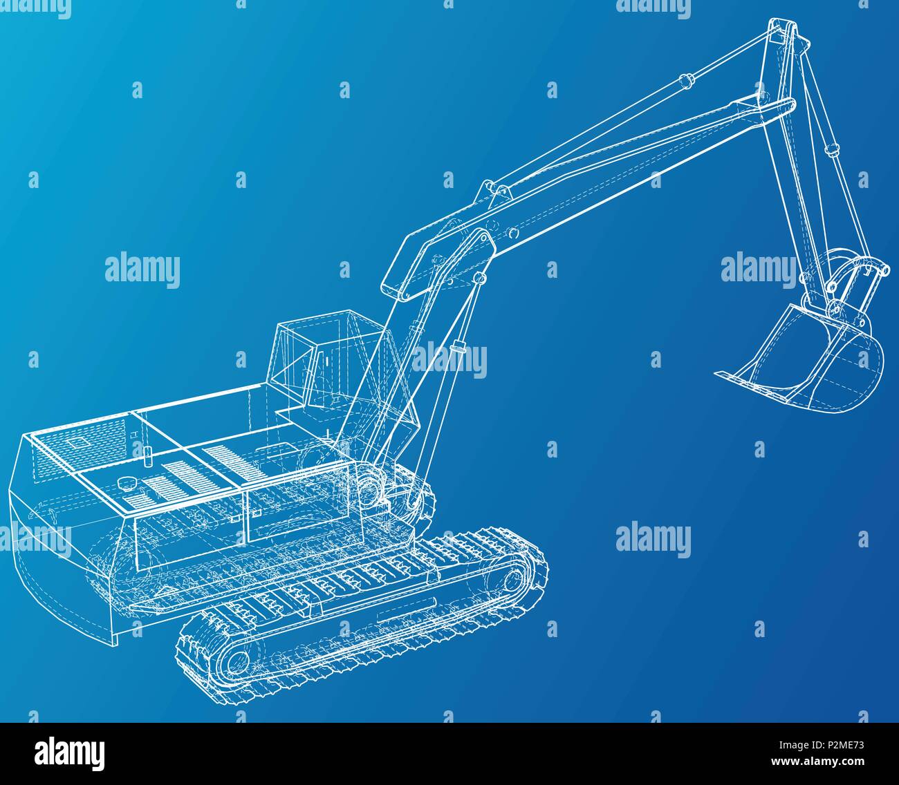 Excavator technical wire-frame. Vector rendering of 3d Stock Vector ...