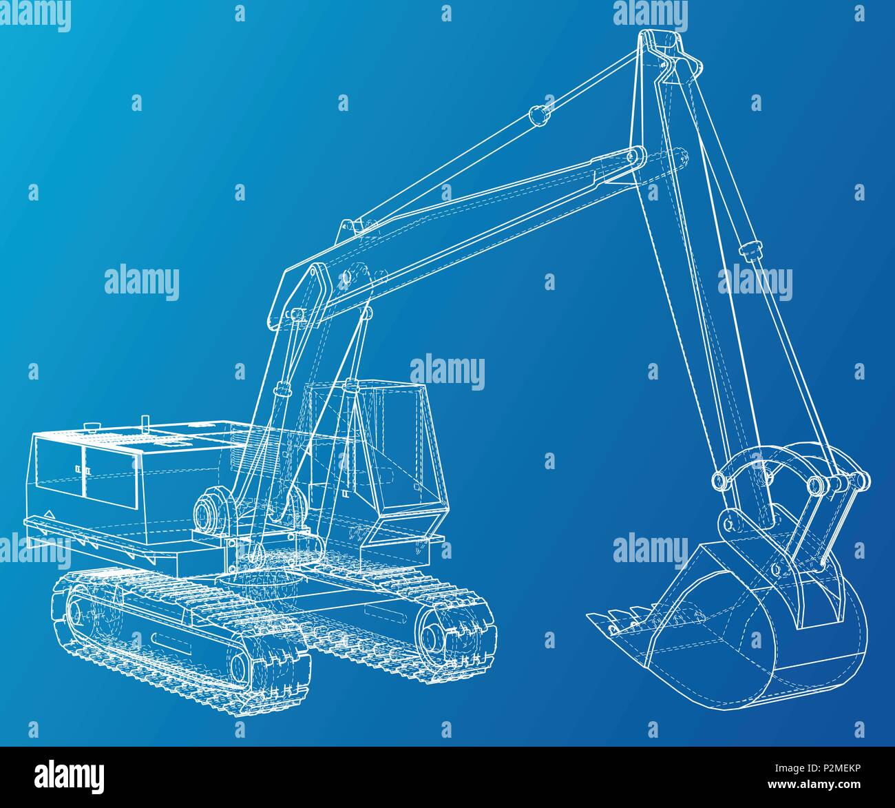 Excavator vector. Wire-frame. EPS10 format. Vector created of 3d Stock ...