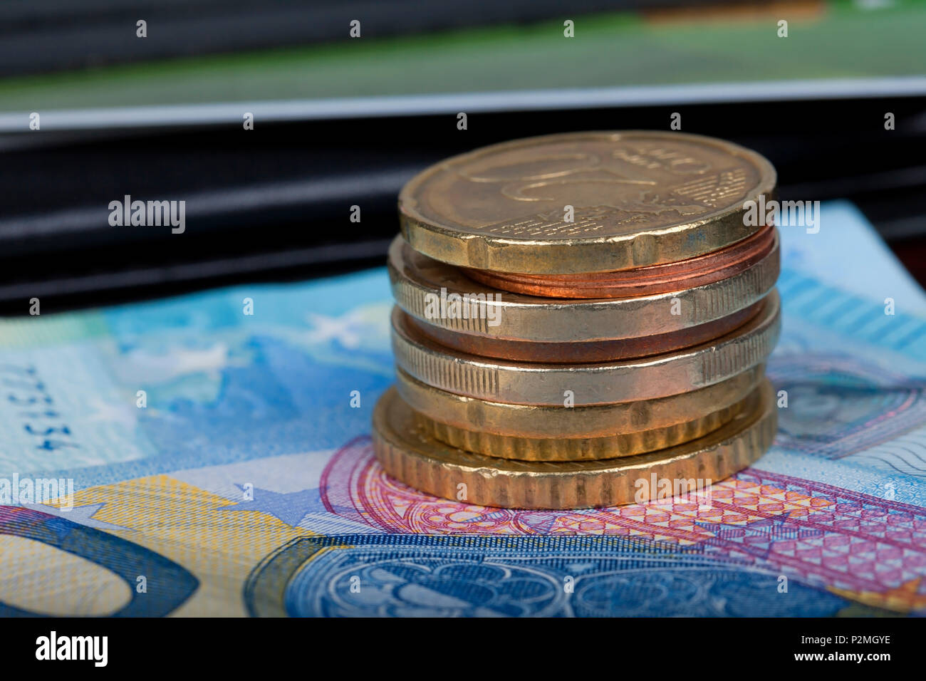 Coins and euro bills. Economy background or texture Stock Photo - Alamy