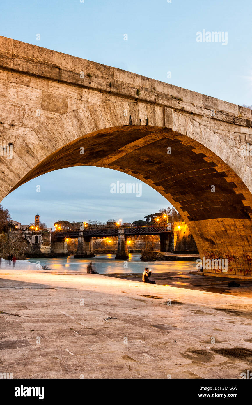 Arch of Cestius Bridge (Ponte Cestio) viewed from Tiber Island (Isola ...