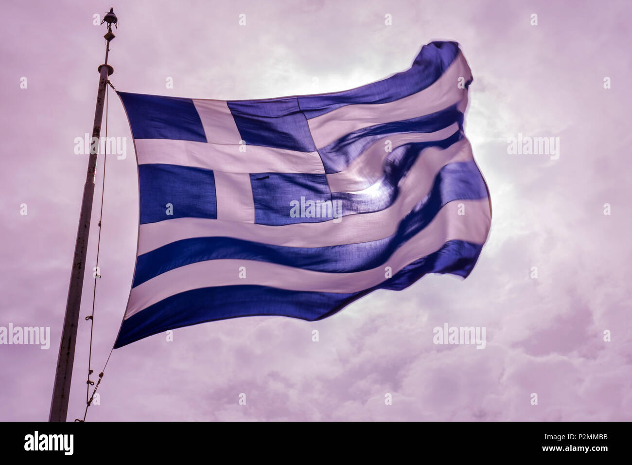 Sun Blue White Greek Flag Summit Acropolis Athens Greece. Cross ...