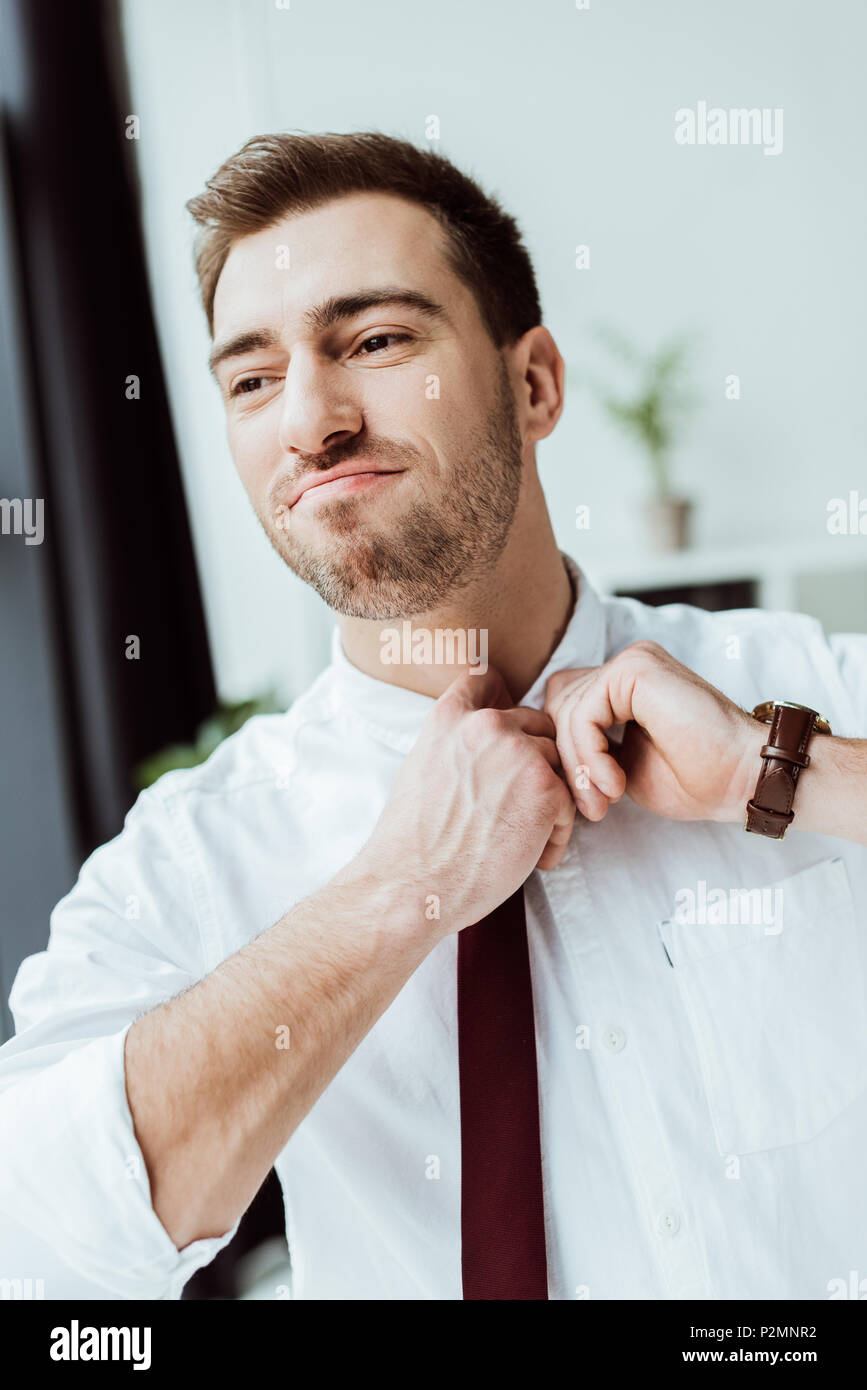 Handsome businessman fixing his tie hi-res stock photography and images ...