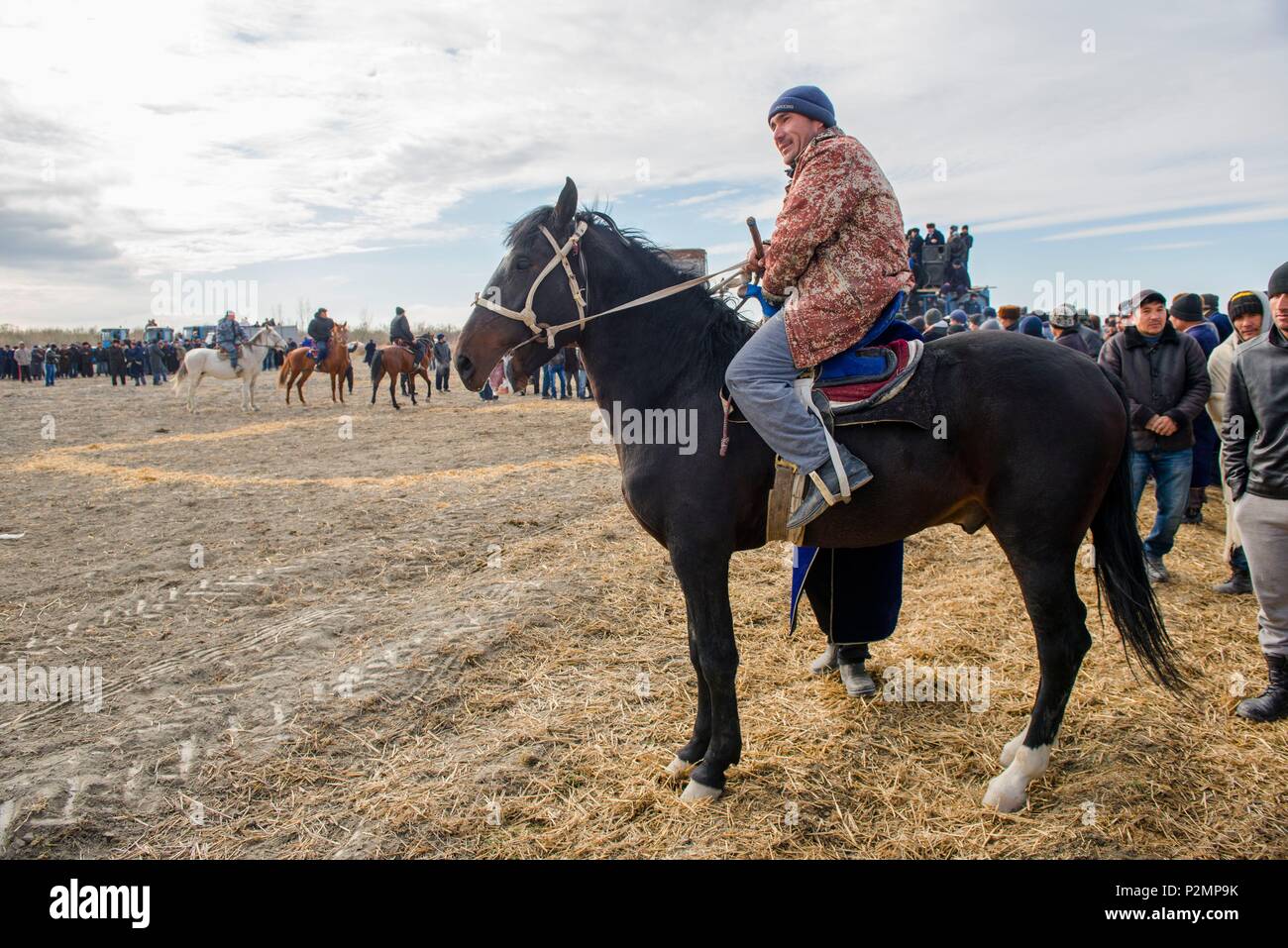 Uzbekistan, Samarcande area, Bouzkachi, referee by horse watching if ...