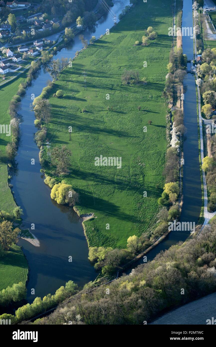 France, Doubs, Bart, Rhone-Rhine Canal and Allan River, spring (aerial ...