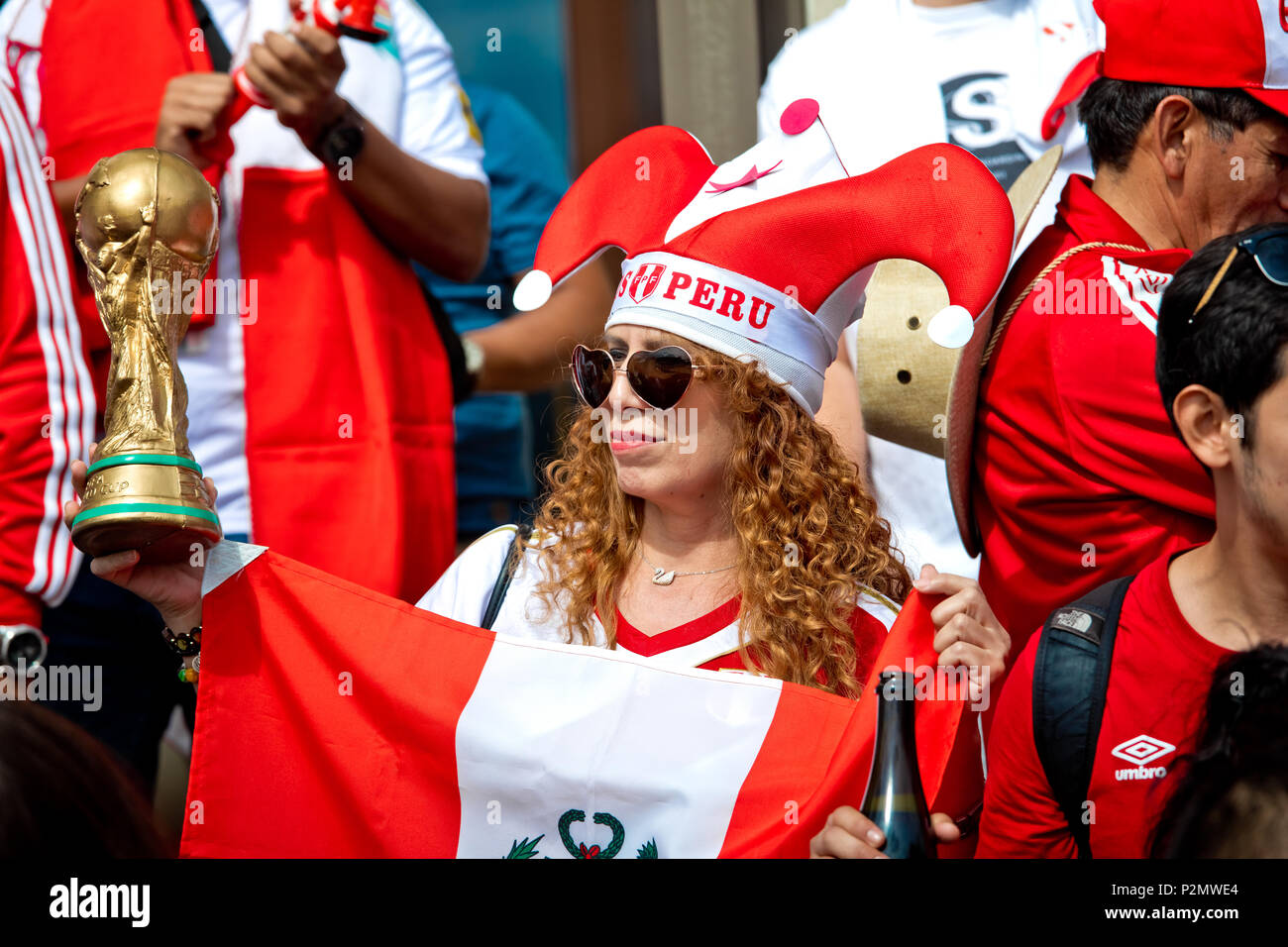 Moscow, Russia - June, 2018: Peru football fans on world cup ...