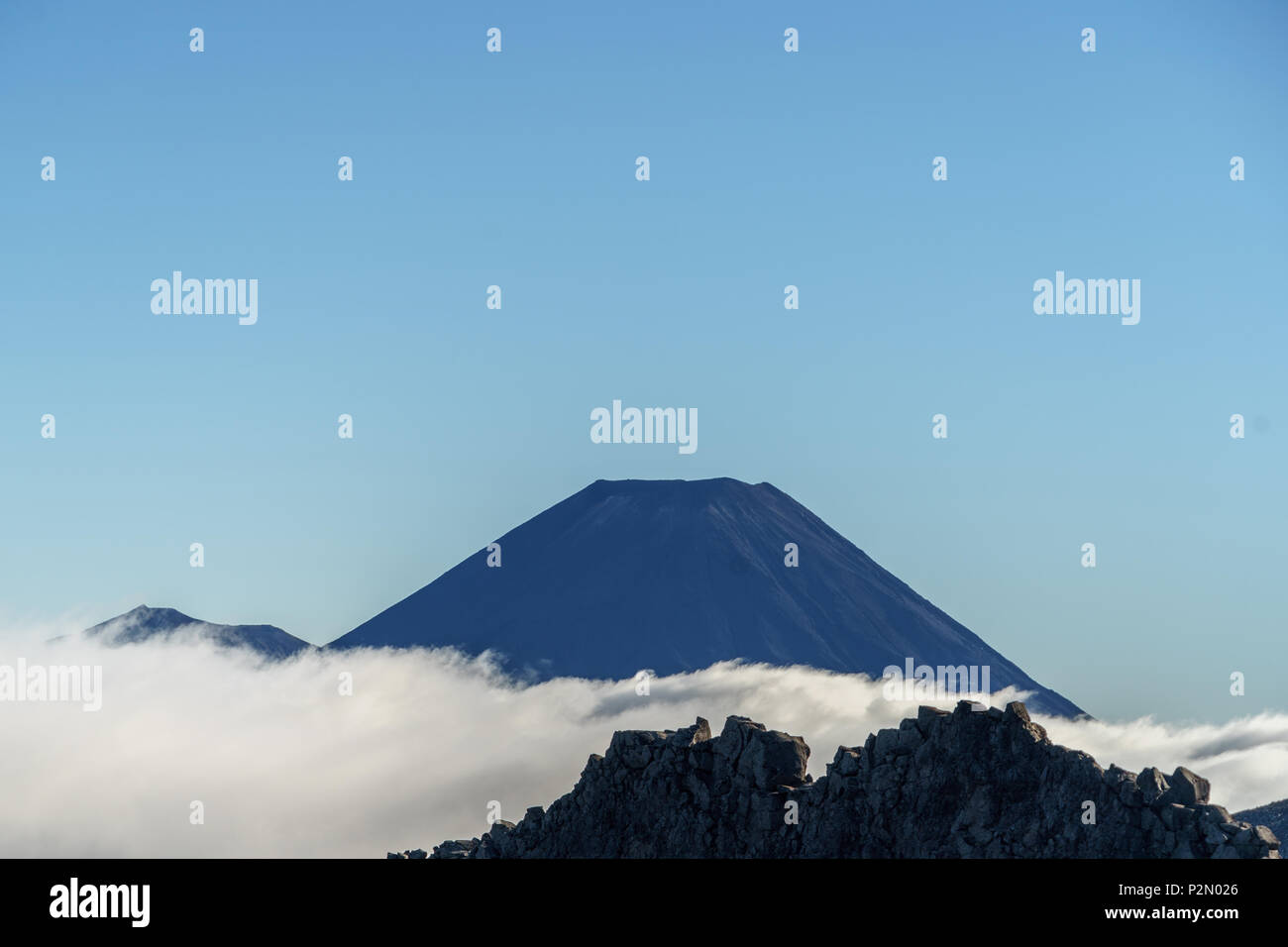 Beautiful giant volcano under blue sky, Mount Ngauruhoe, Tongariro ...