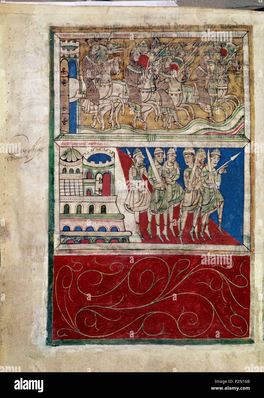 CODICE CALIXTINO - SIGLO XII - PAGINA CON MINIATURA DE CARLOMAGNO Y SU ...