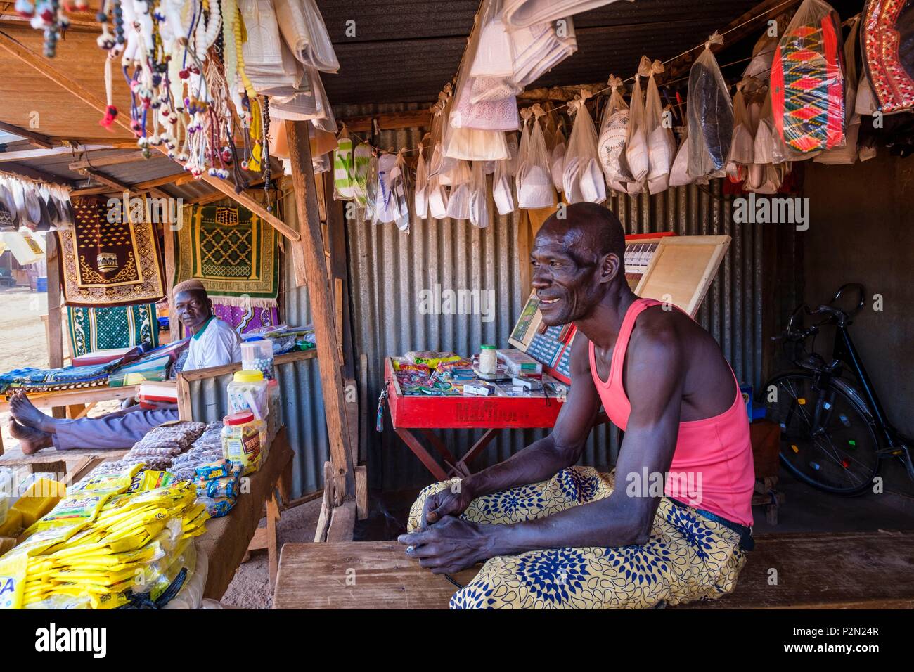 Burkina Faso, Boulkiemdé province, Koudougou, small shop at the foot of ...