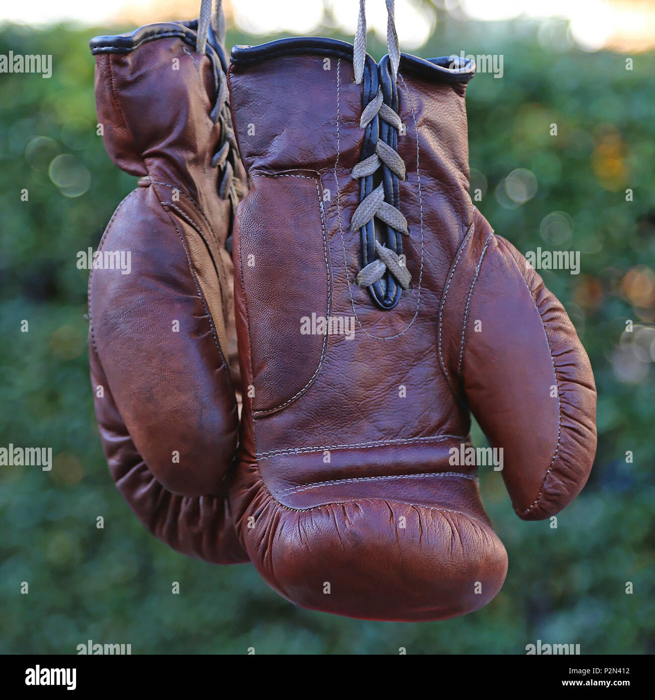 Pair of Vintage Brown Leather Boxing Gloves Stock Photo - Alamy
