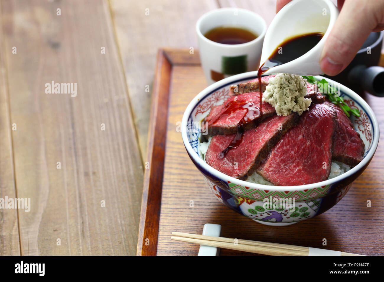 japanese roast beef bowl, roast beef on rice Stock Photo - Alamy