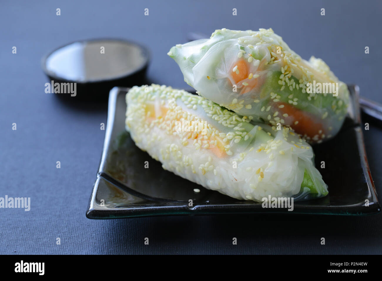 asian food spring rolls with vegetables and fish Stock Photo - Alamy
