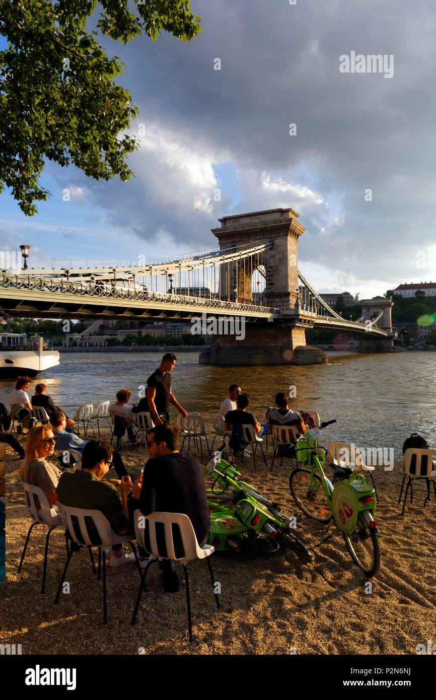 Budapest, Hungary, area classified as World Heritage, the Chain Bridge ...