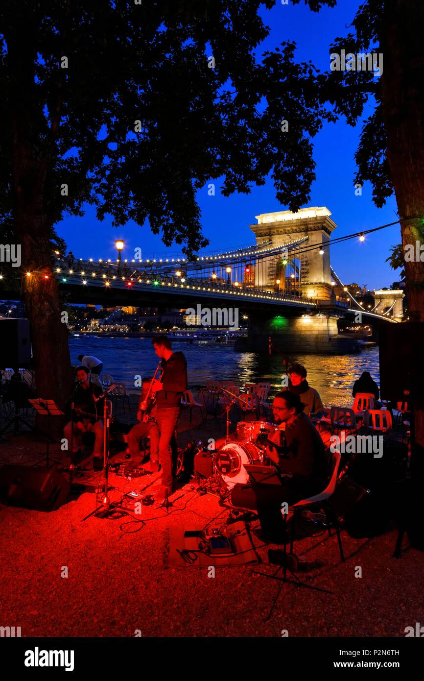 Budapest, Hungary, area classified as World Heritage, the Chain Bridge ...