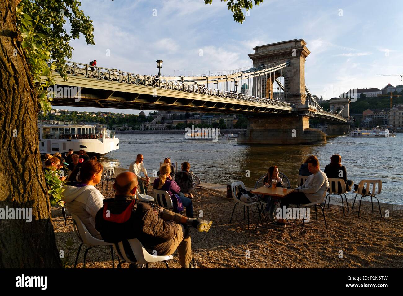Budapest, Hungary, area classified as World Heritage, the Chain Bridge ...