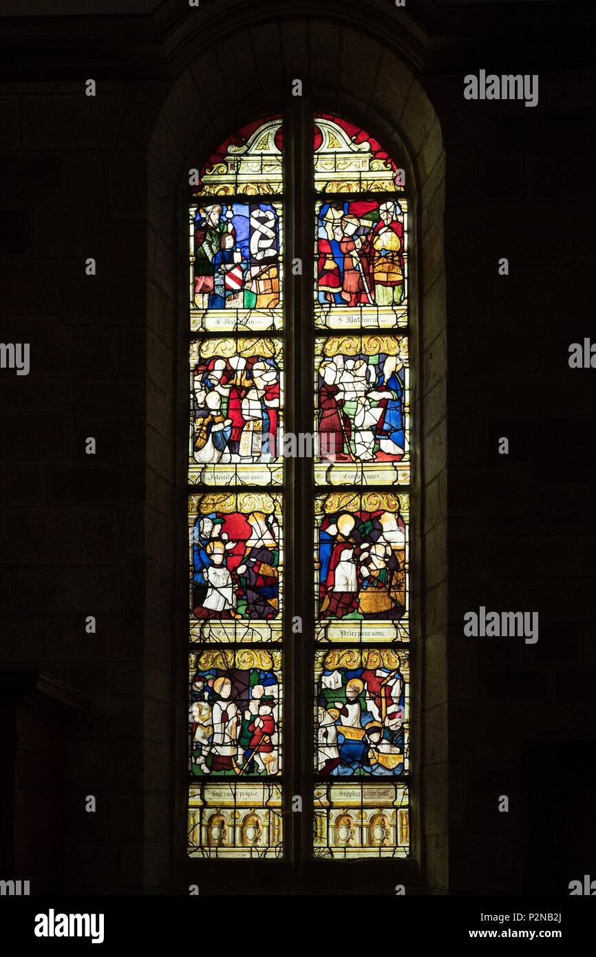 France, Cotes d'Armor, Moncontour, Saint-Mathurin church, stained glass ...