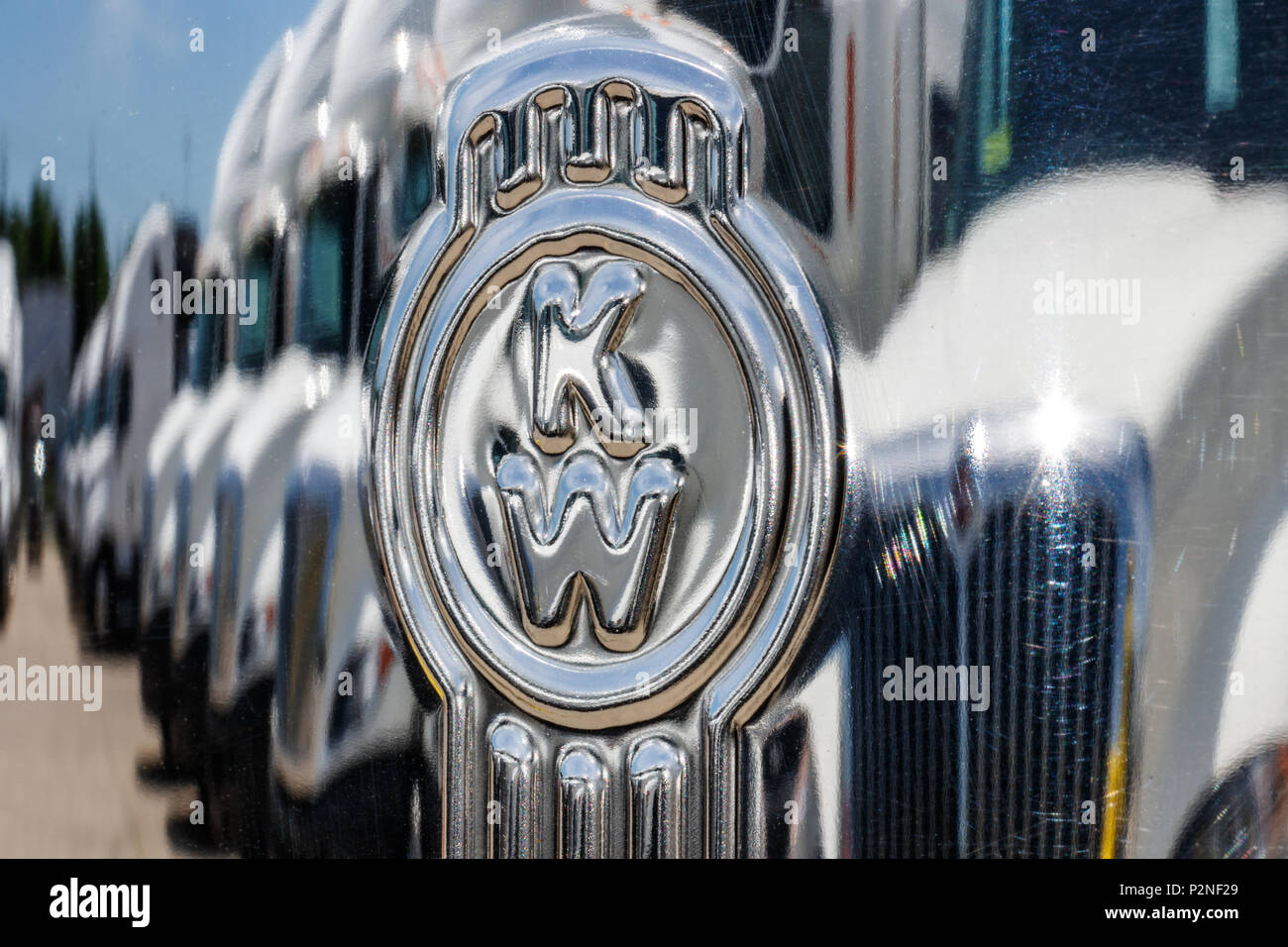 Indianapolis - Circa June 2018: Side badge of a Kenworth Big Rig Semi ...