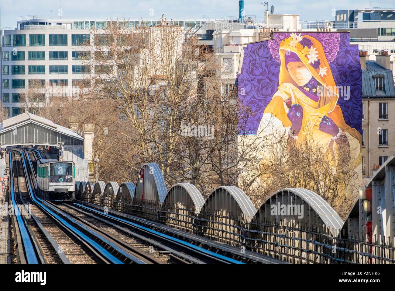 France, Paris, 13th district, Street Art, the underground train line 6 ...