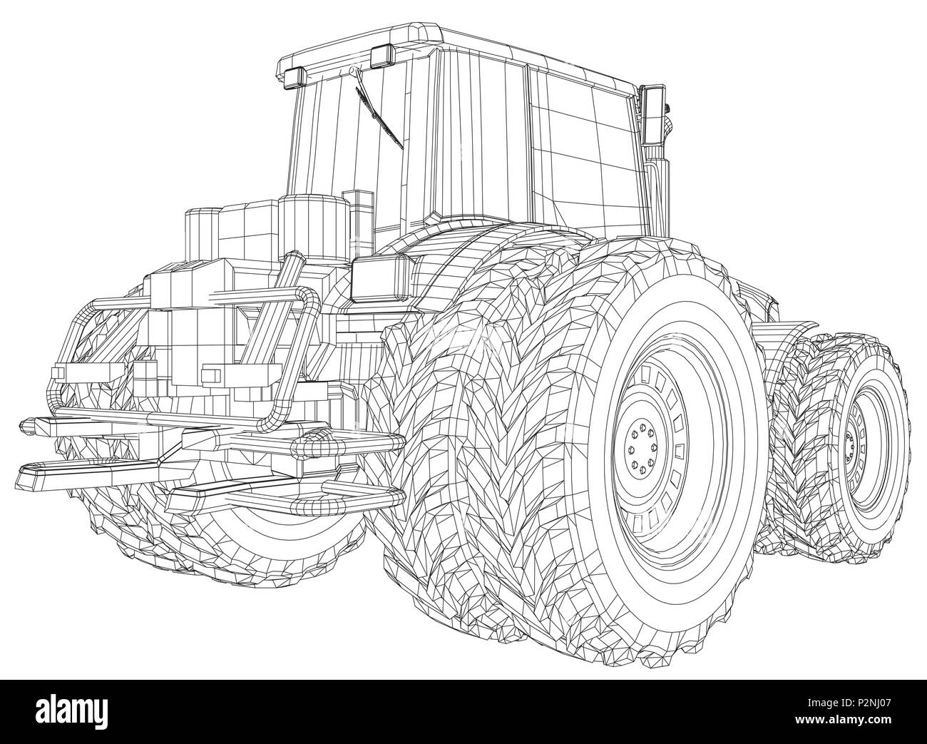 Agricultural tractor. Tracing illustration of 3d. EPS 10 vector format ...