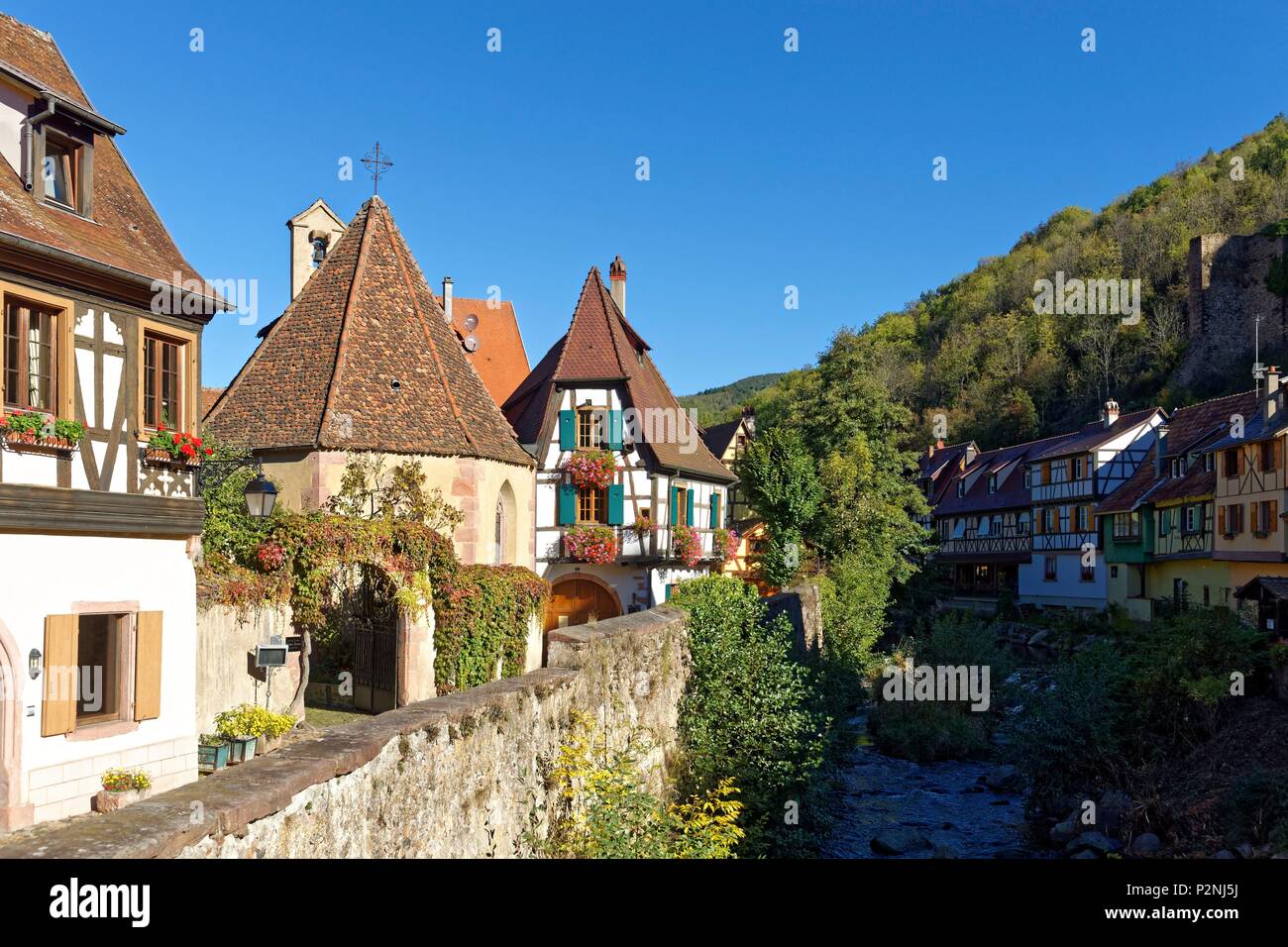 France, Haut Rhin, Alsace Wine Road, Kaysersberg, half-timbering house ...