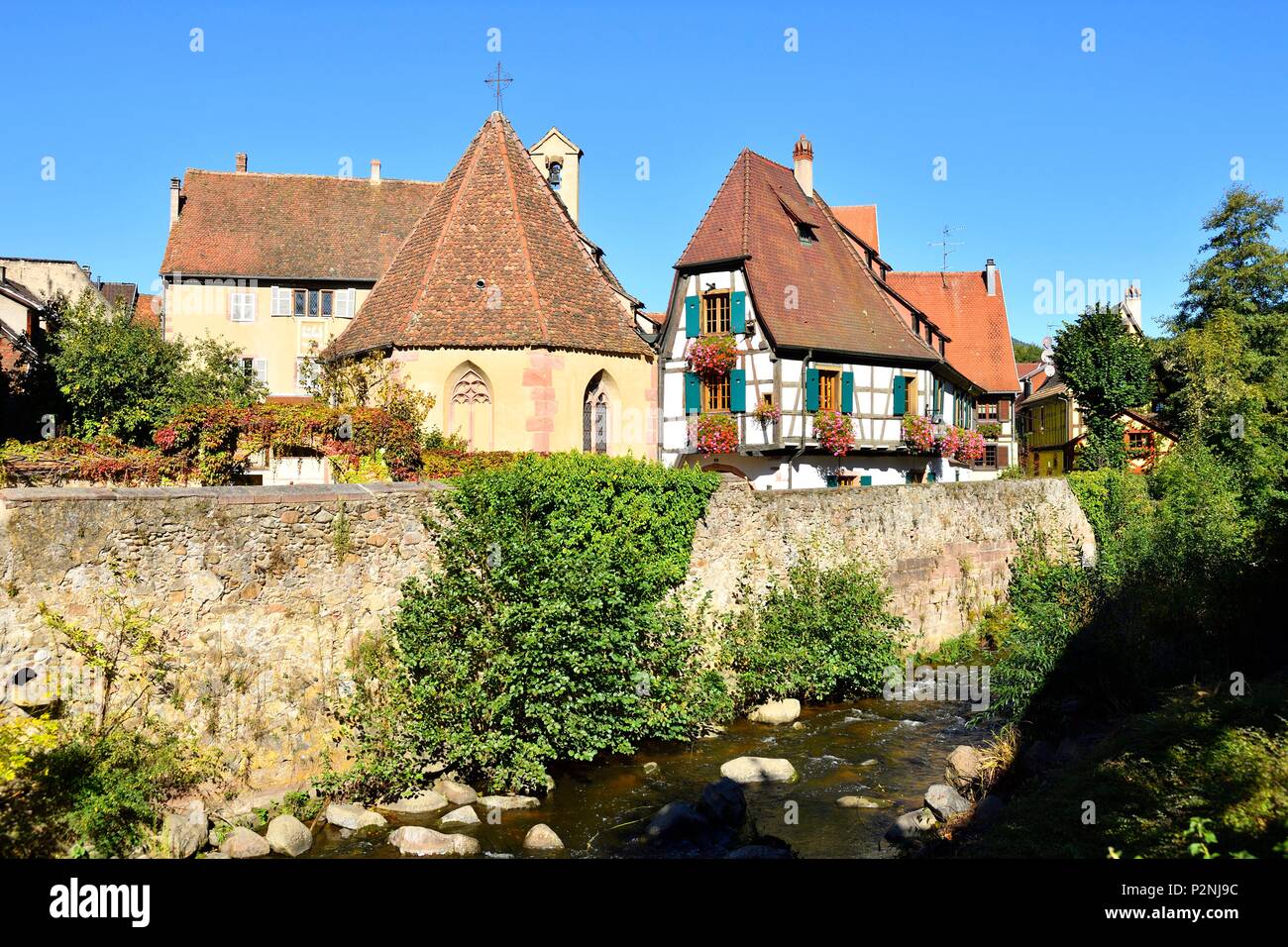 France, Haut Rhin, Alsace Wine Road, Kaysersberg, half-timbering house ...