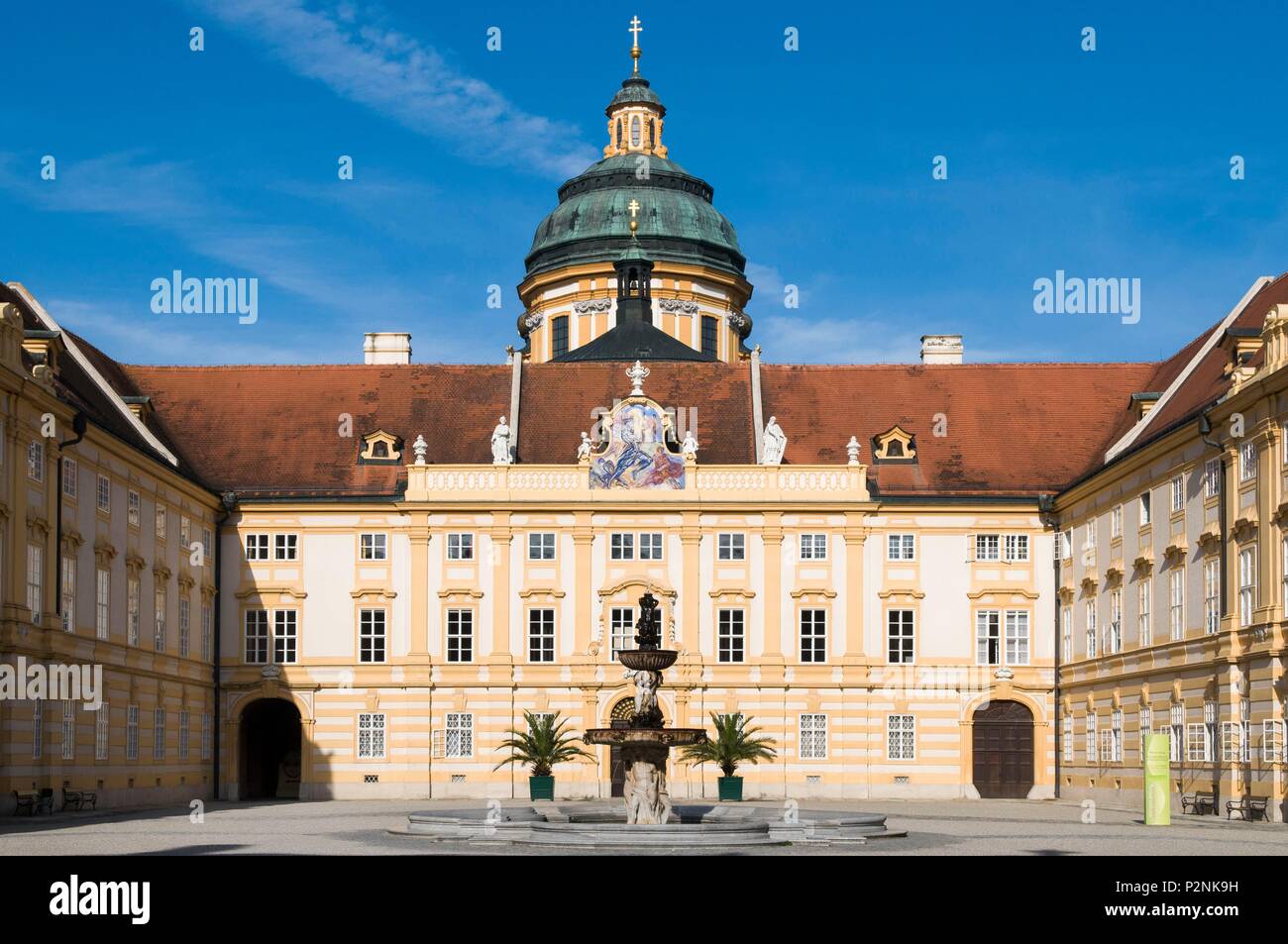 Austria, Lower Austria, Melk, baroque style facade of Melk Abbey listed ...