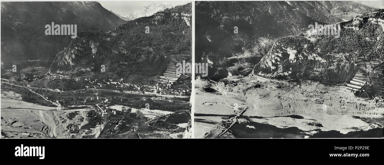 . Italiano: Longarone (BL) prima e dopo il diastro del Vajont del 1963 ...