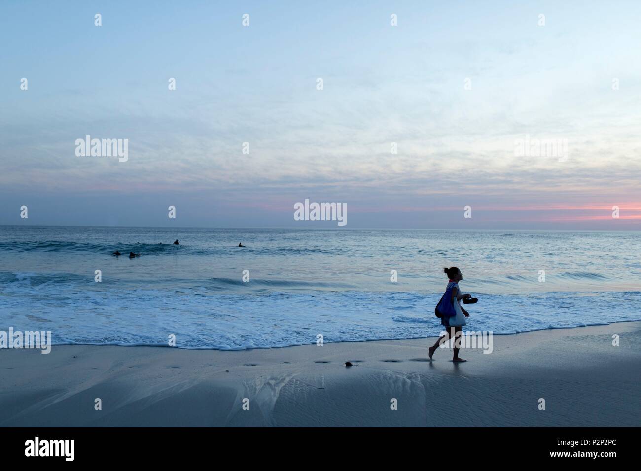 South Africa, Western Cape, Sunset walker on Camps Bay Beach Stock ...