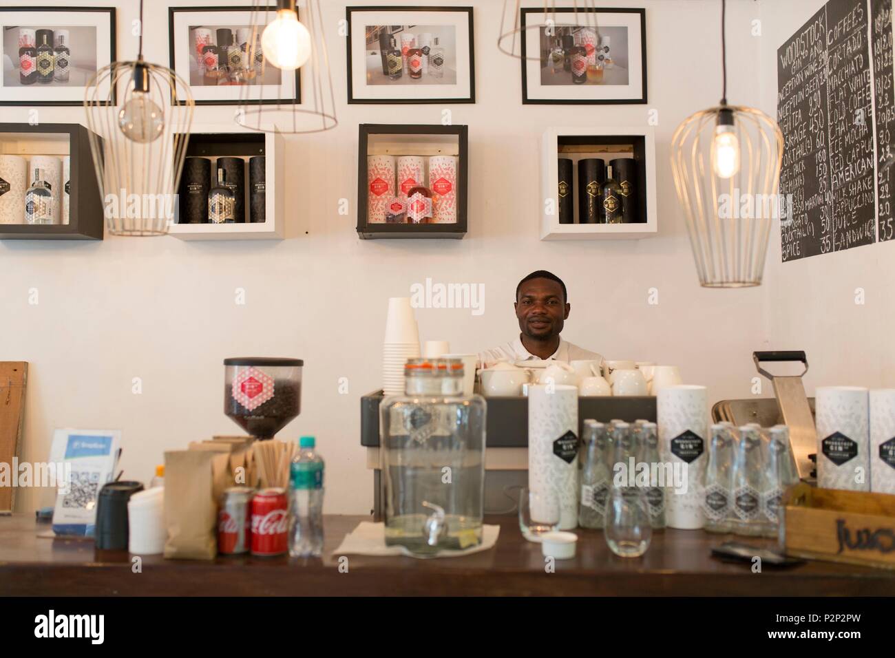 South Africa, Western Cape, Bartender in Bar de Gin in Cape Town Stock ...