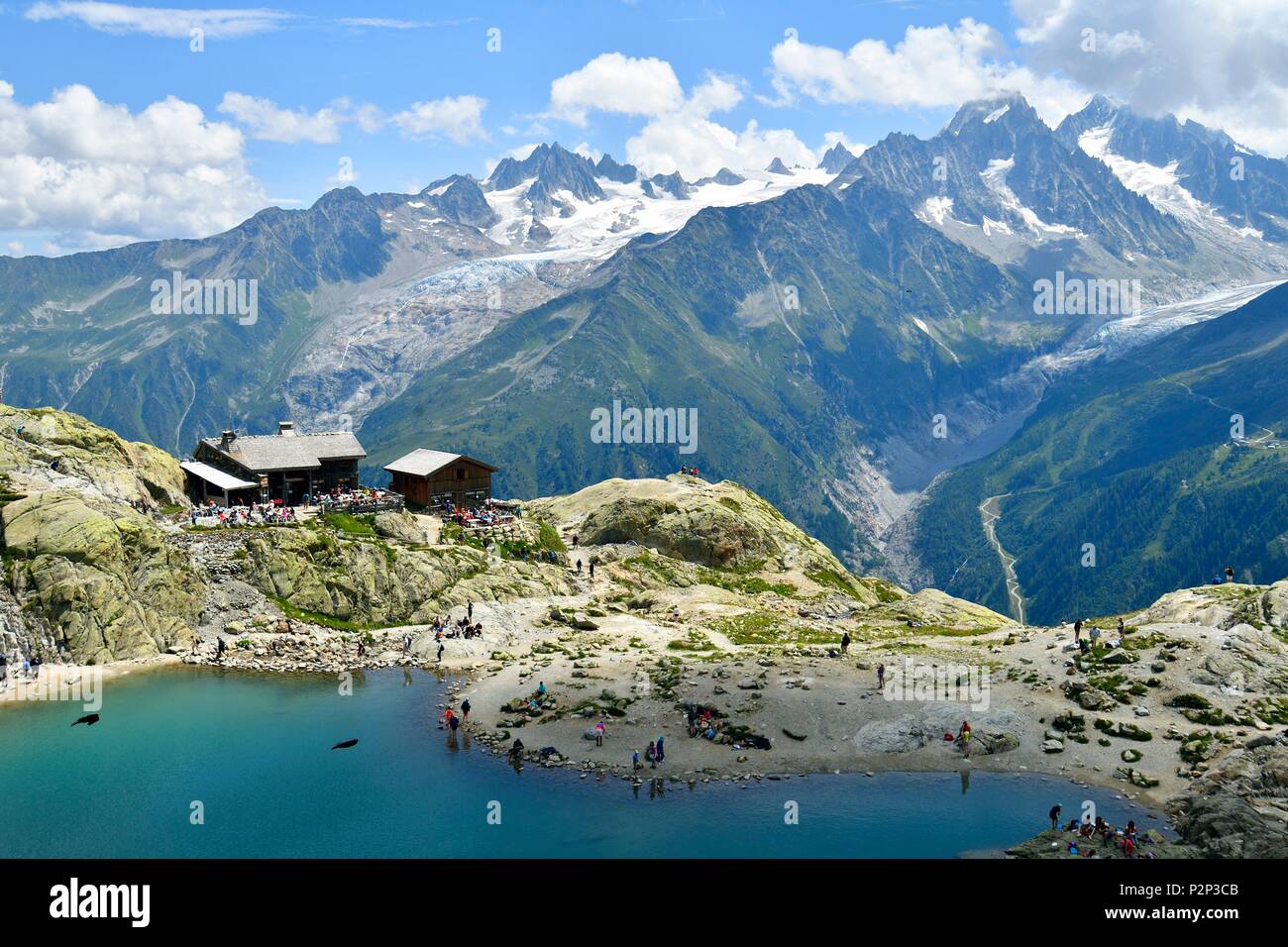 France, Haute Savoie, Chamonix Mont Blanc, Lac Blanc and refuge of the ...