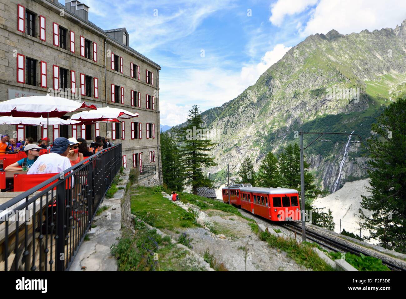 France, Haute Savoie, Chamonix, the tourist train of Montenvers, the ...