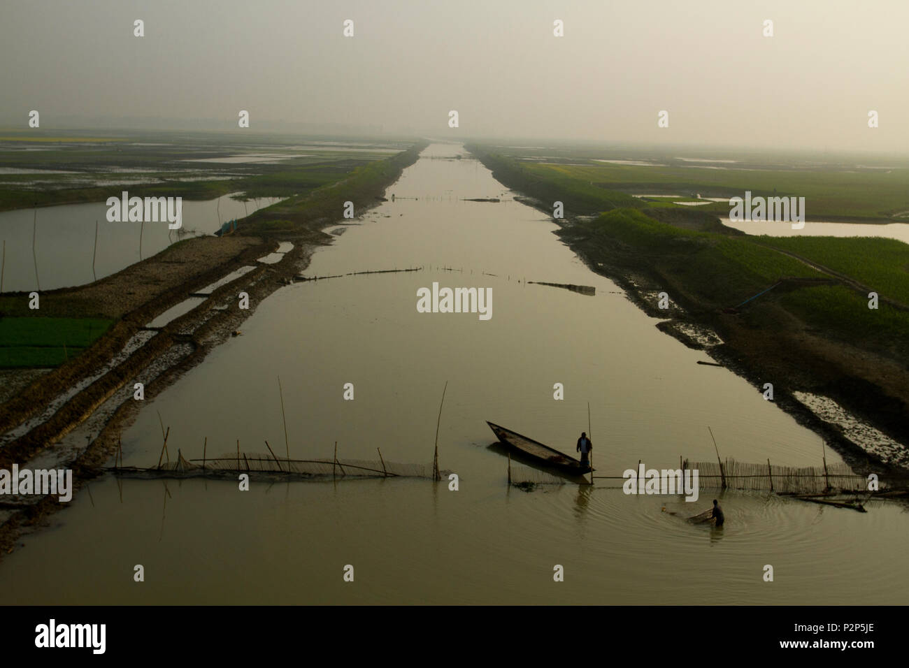Almost dry canal on the Chalan Beel in Natore during winter. Natore ...