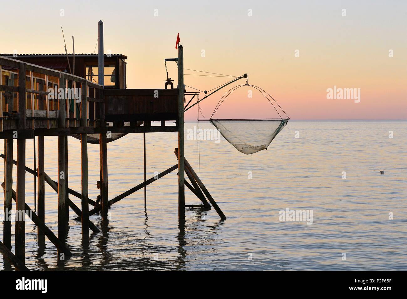France, Charente Maritime, Fouras, square dipping nets in Pointe de la ...