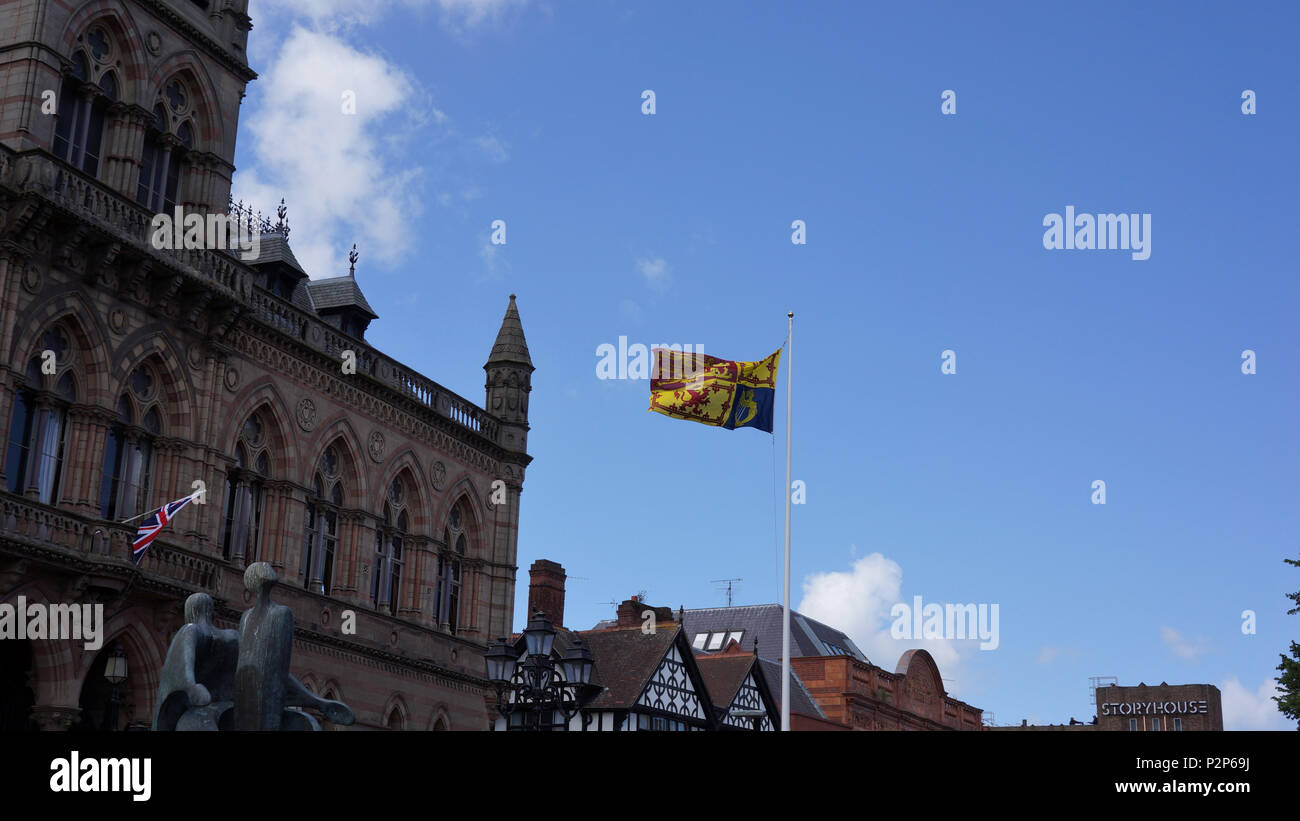 The Royal Standard Flag flies between Chester Town Hall and the new ...