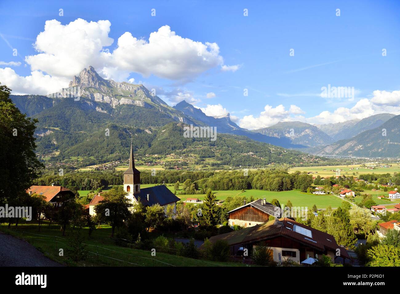 France, Haute Savoie, Domancy, the chaine des Aravis and the chaine du ...