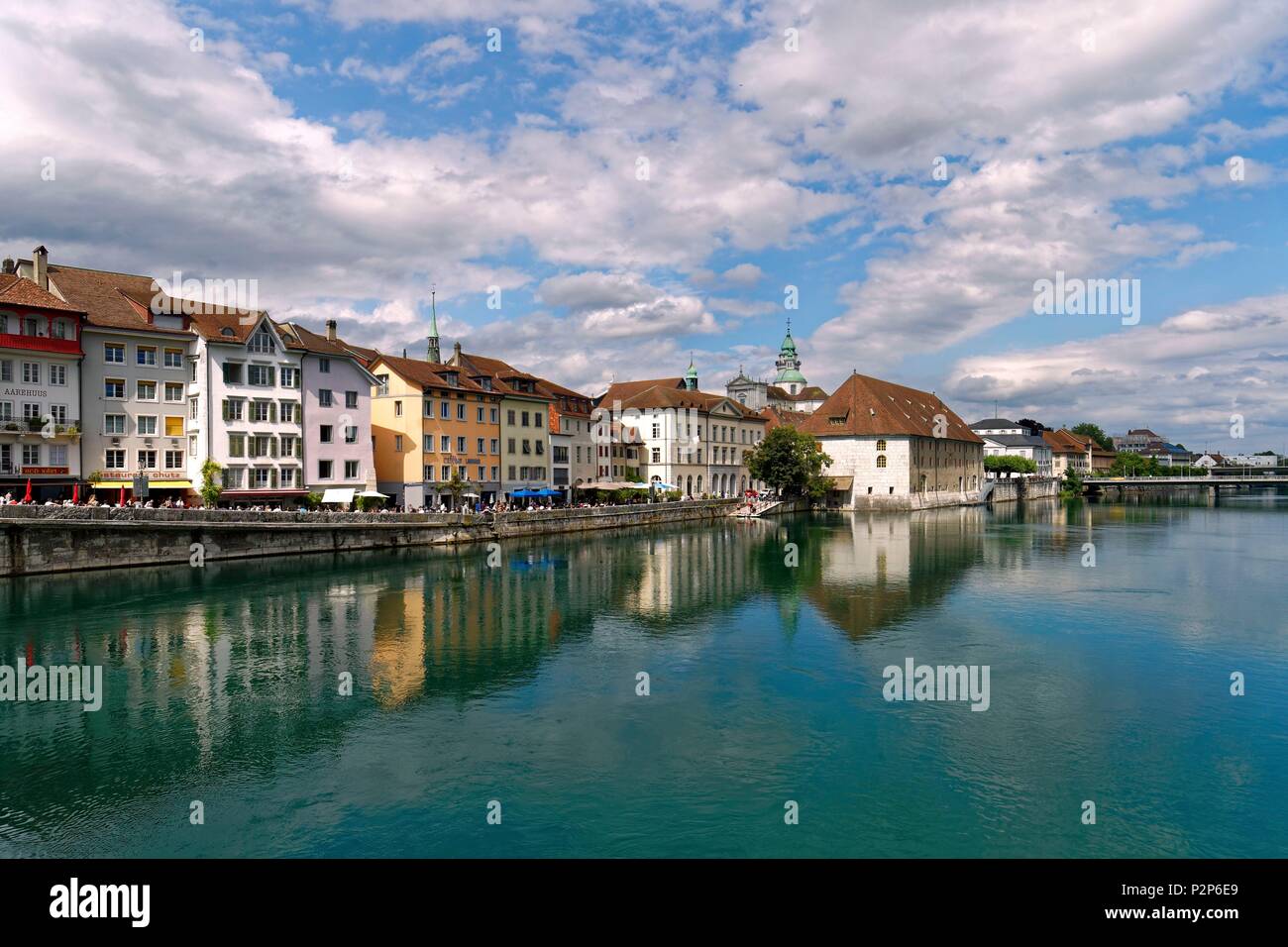 Switzerland, Solothurn, View of the city, Aare River, historic district ...